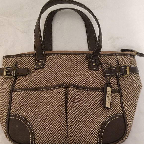 Chaps | Bags | Chaps Brown Tweed And Faux Leather Bag | Poshmark